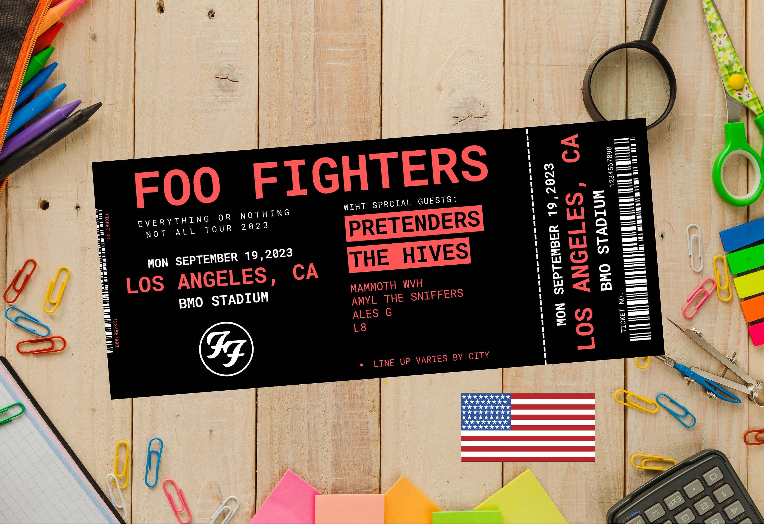 Editable Foo Fighters US Tour 2024, Presentation Gift Tickets, Music ...