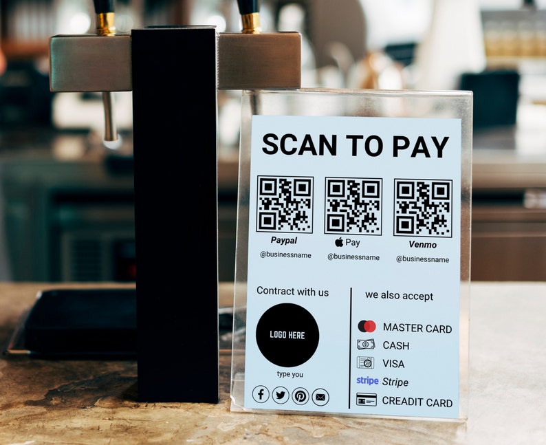 Scan to Pay Card Template, QR Code Sign Cashapp Paypal Sign for Small ...