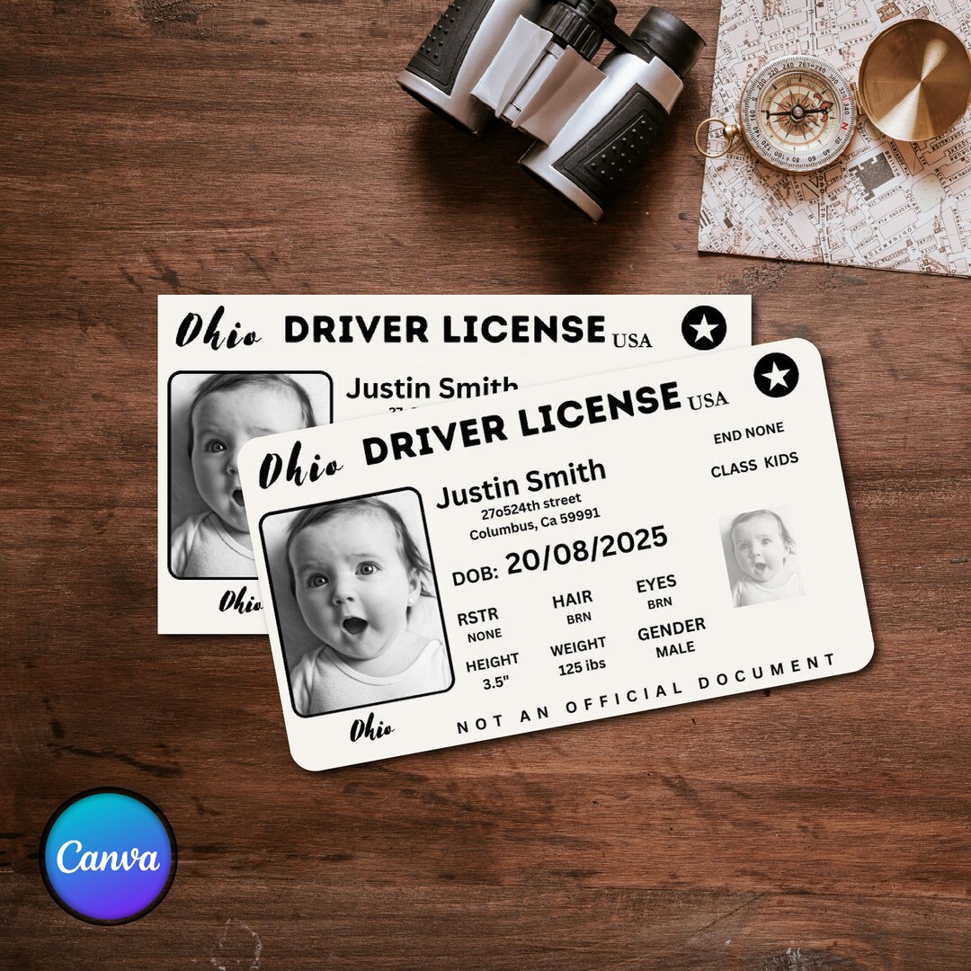 Customize Ohio Driver License Child Safety Identification Card Editable ...
