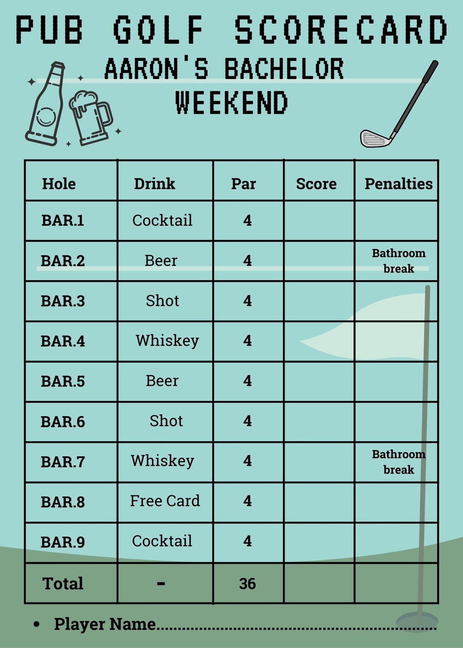 Pub Golf Scorecard Template, Golf Scorecard Editable With Canva - Etsy