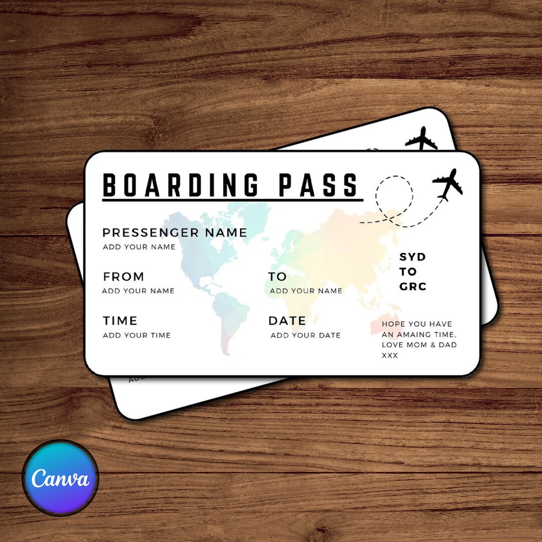 Customize Boarding Pass Id Card Template With Canva - Etsy Australia