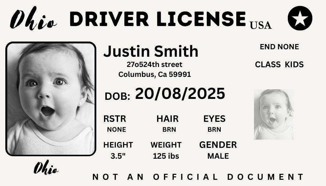Customize Ohio Driver License Child Safety Identification Card Editable ...