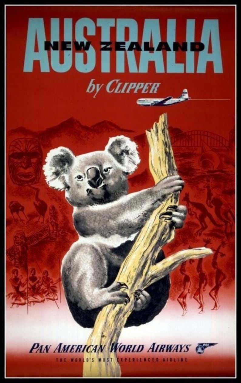 Art Print Australia Pan American 1950s Travel Poster Print - Etsy