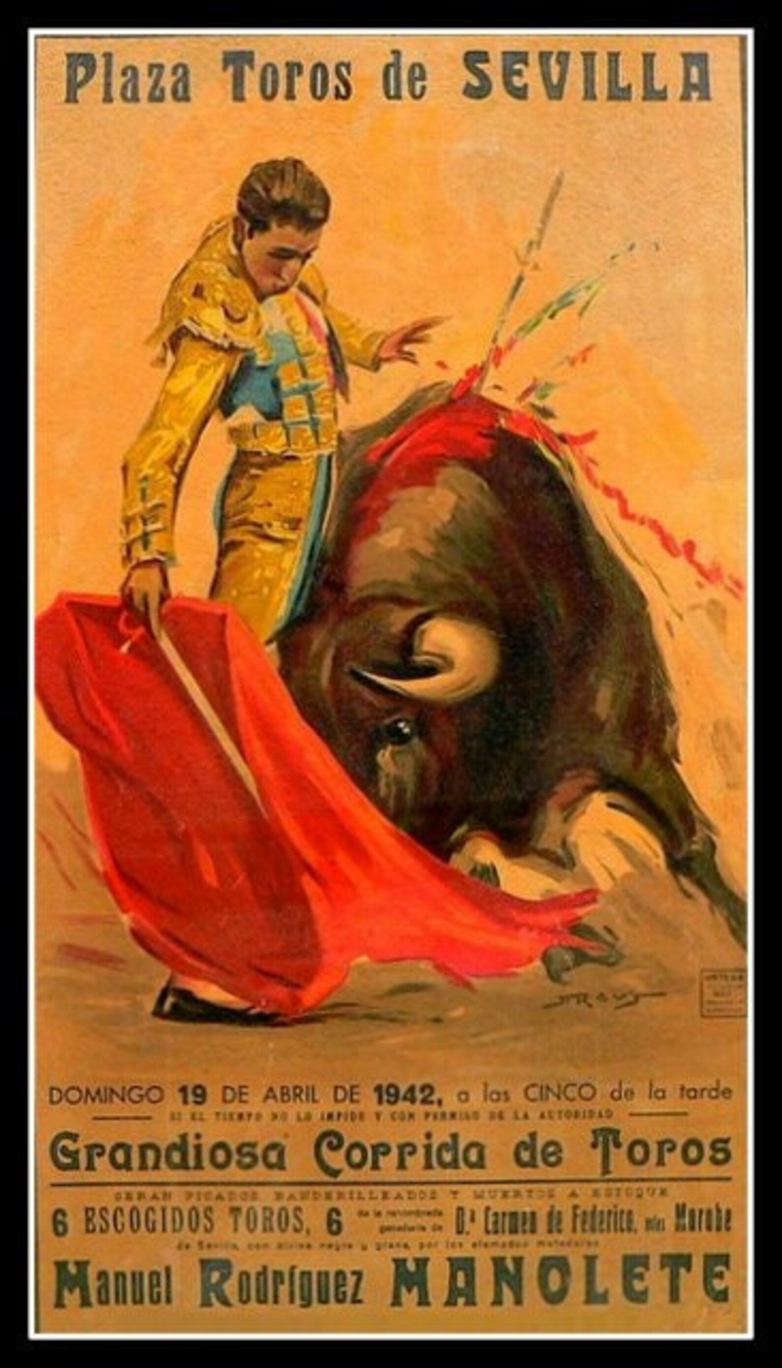 Art Print Spain Seville Bullfight Manolete 1942 Travel Poster Print - Etsy