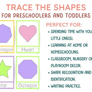 Shapes Tracing Flash Cards for Preschool and Toddlers, Printable Shape ...