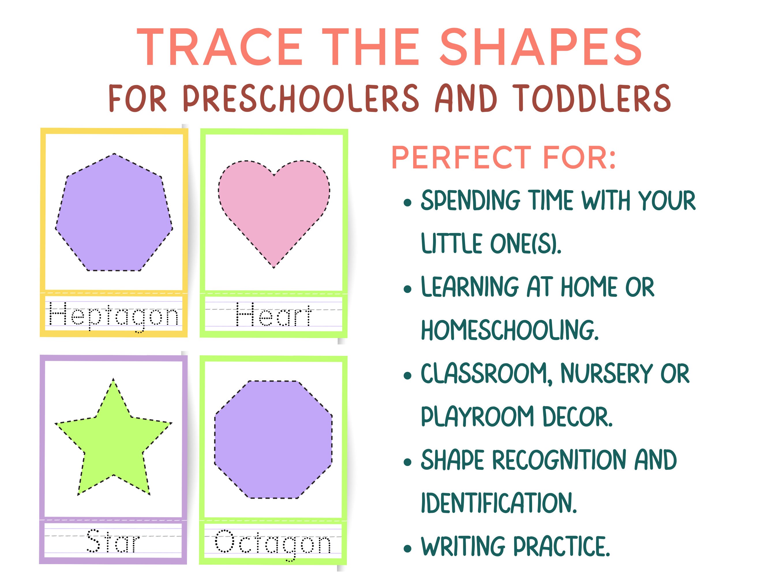 Shapes Tracing Flash Cards for Preschool and Toddlers, Printable Shape ...