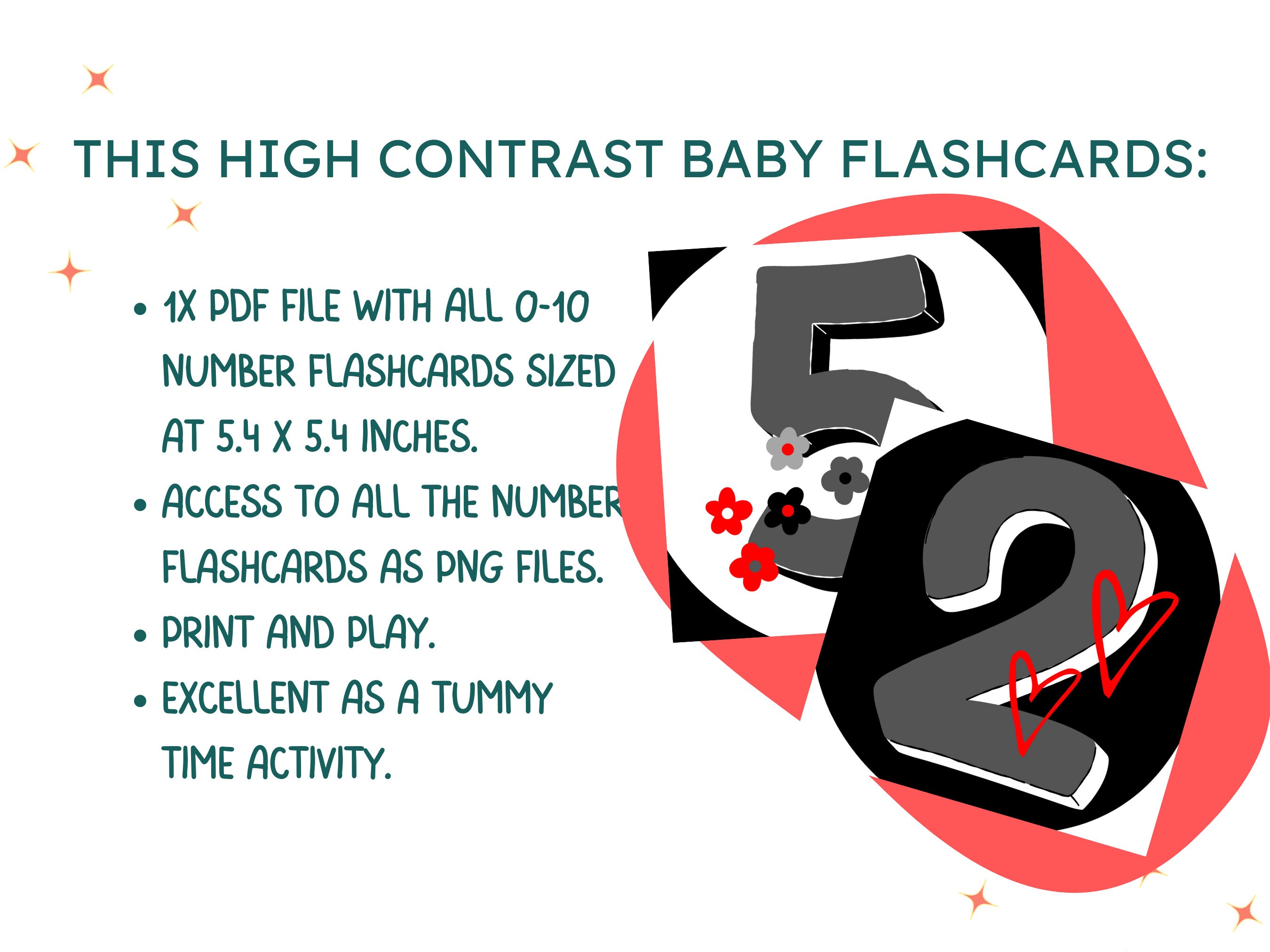 Printable High Contrast Baby Cards, Numbers, Infant Visual Stimulation ...