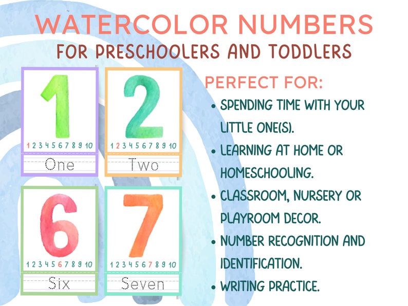 Printable Watercolor Number Flashcards Numbers and Counting - Etsy