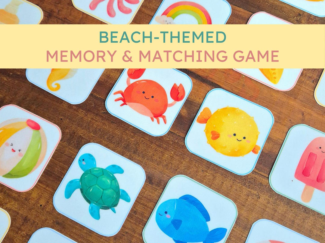 Summer Memory and Picture Matching Game Watercolor Sea and Beach Themed ...