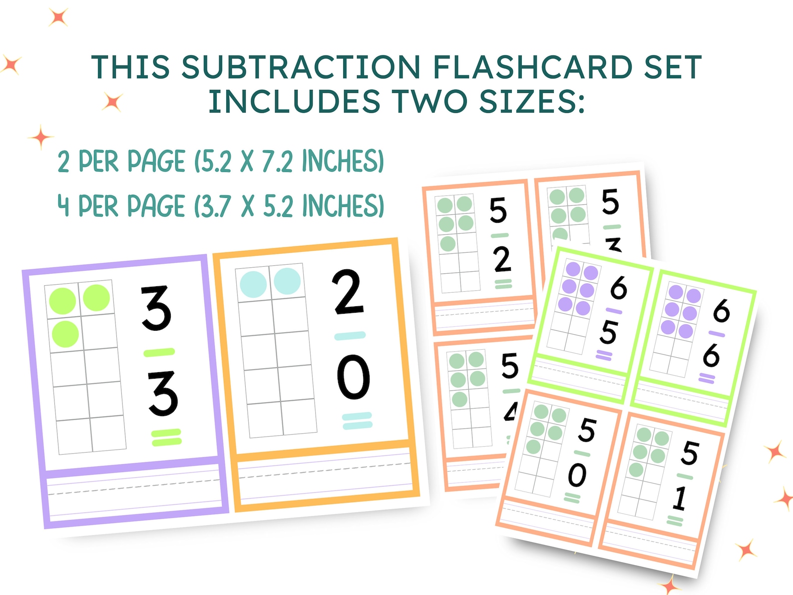 Subtraction Flashcards: Math Facts to 10 With Counting Aids and ...