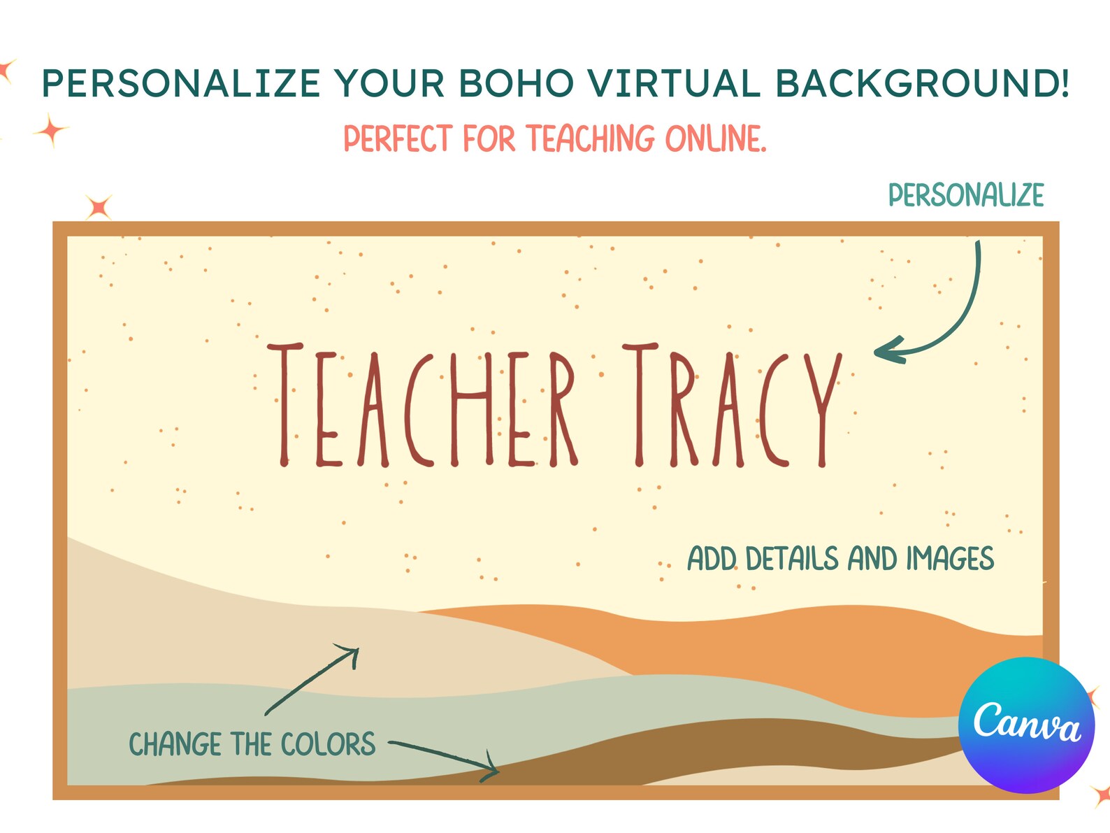 Boho Virtual Teaching Background, Online Teaching Backdrop, ESL ...