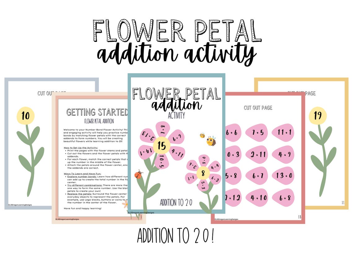 Flower Addition Math Game: Kindergarten Spring Activity and Craft ...