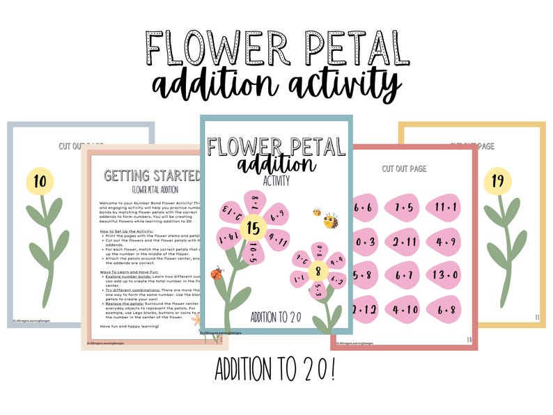 Flower Addition to 20 Activity for Kindergarten First & Second Grade ...