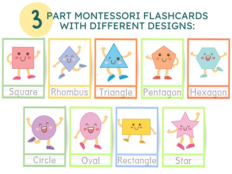 Shapes Flashcards Montessori Flashcards Printable Shape - Etsy