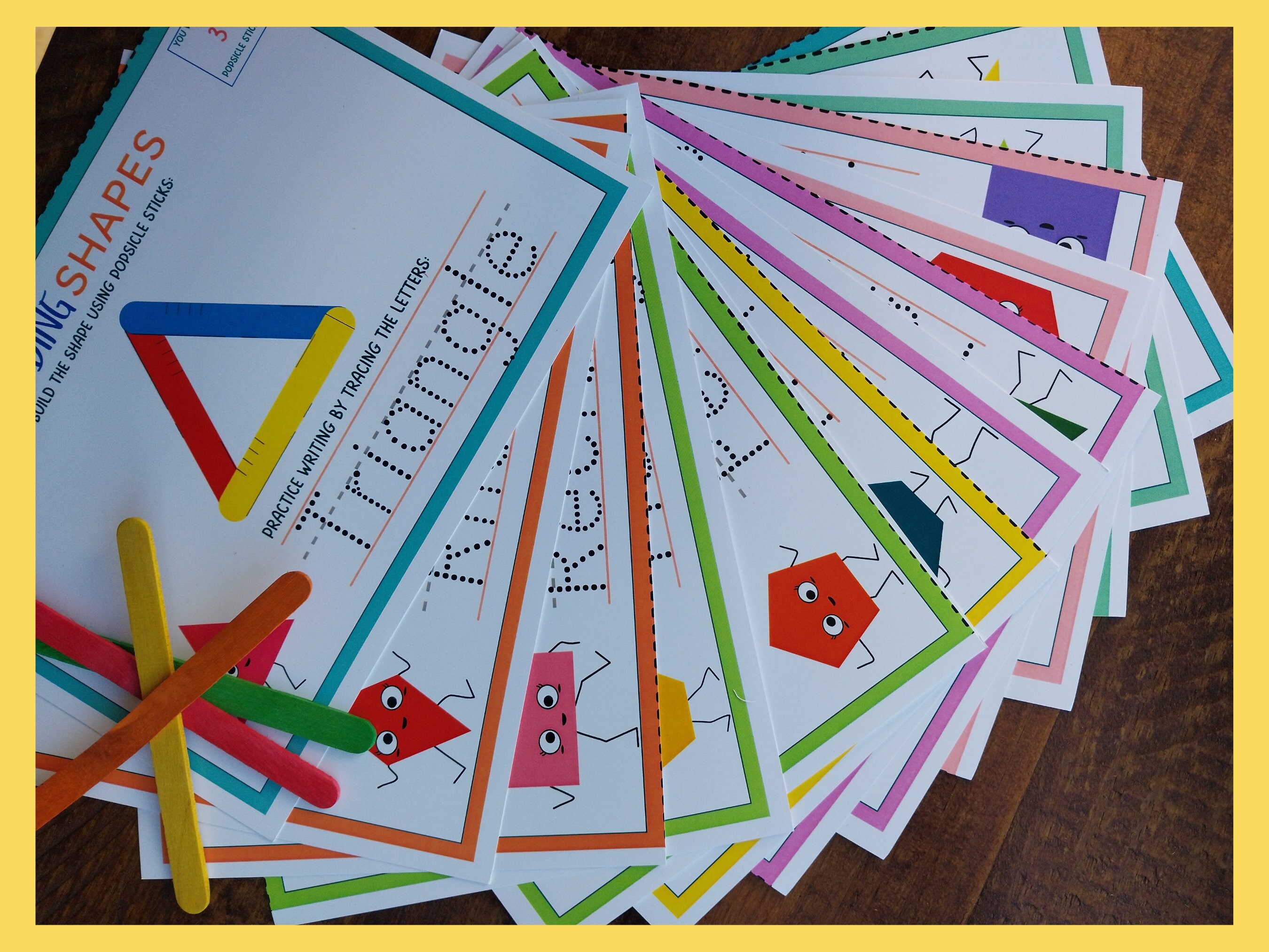 Shapes Popsicle Sticks Activity: Fine Motor Skills Worksheet (digital ...