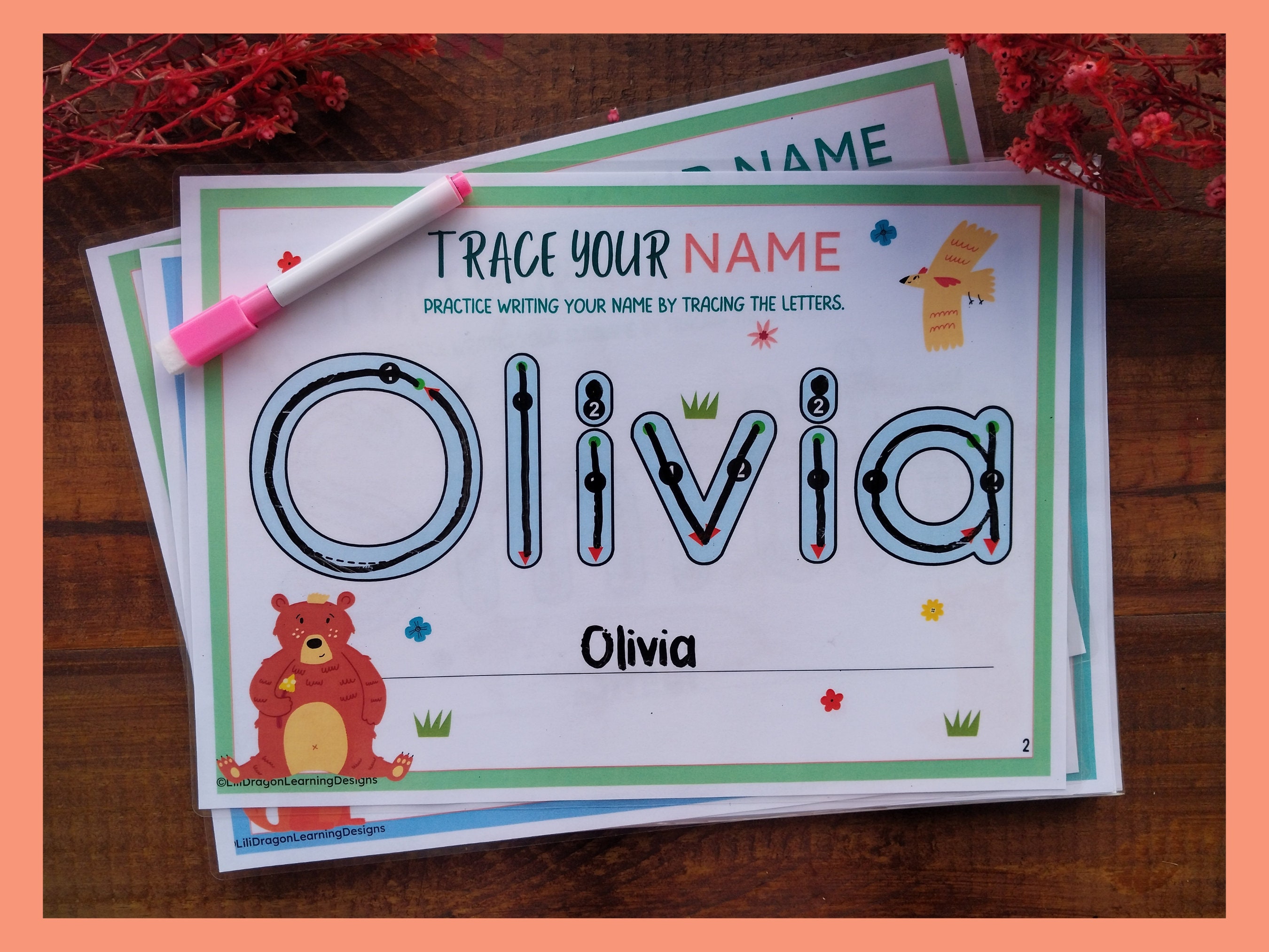Custom Name Tracing and Writing Practice Dry Erase Name Mat or Board ...