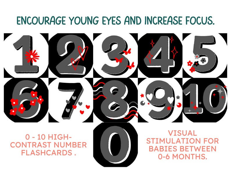 Printable High Contrast Baby Cards, Numbers, Infant Visual Stimulation ...