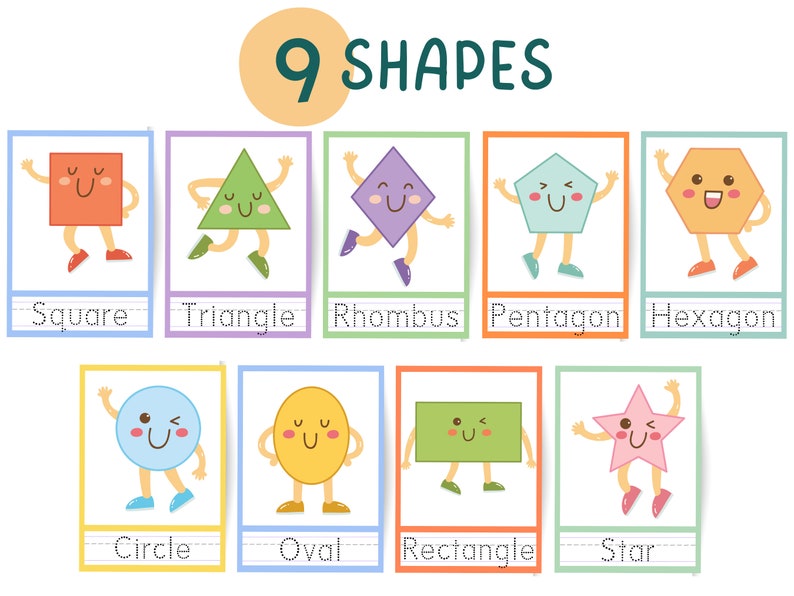 Shapes Flashcards Montessori Flashcards Printable Shape - Etsy
