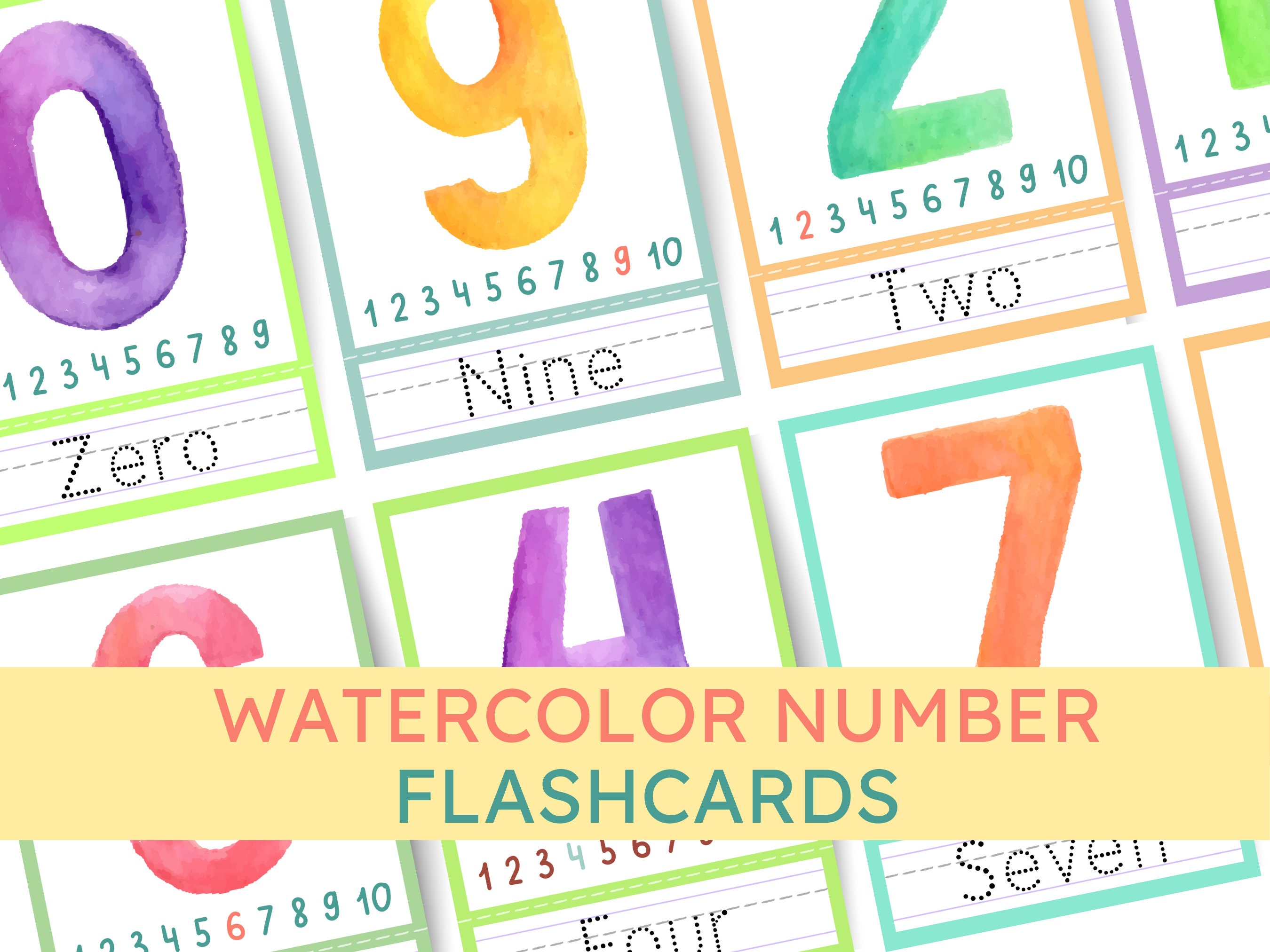 Printable Watercolor Number Flashcards Numbers and Counting for ...