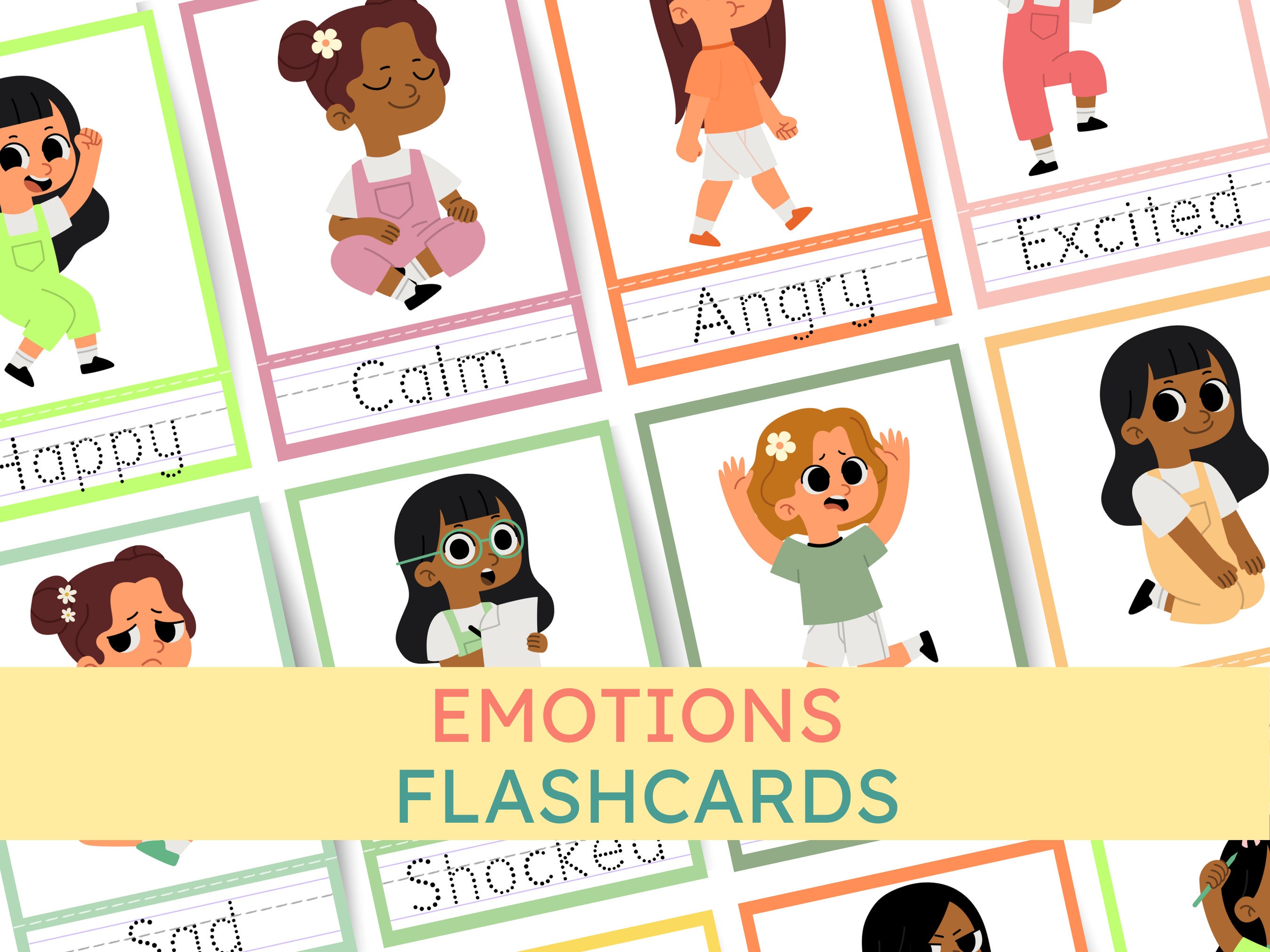 Printable Emotions & Feelings Flashcards, Montessori Cards, Emotion ...