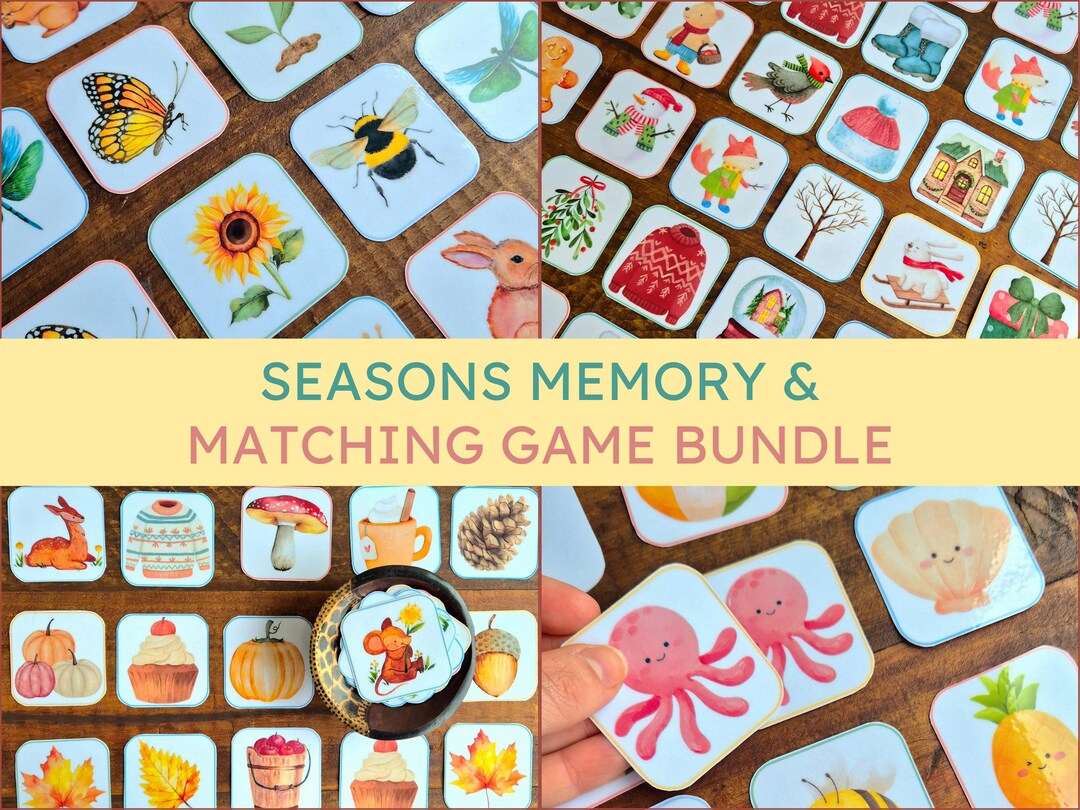 Four Seasons Memory Game Bundle Printable Montessori Matching Cards for ...
