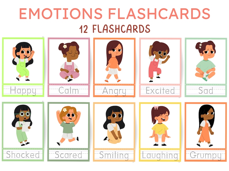 Printable Emotions & Feelings Flashcards, Montessori Cards, Emotion ...