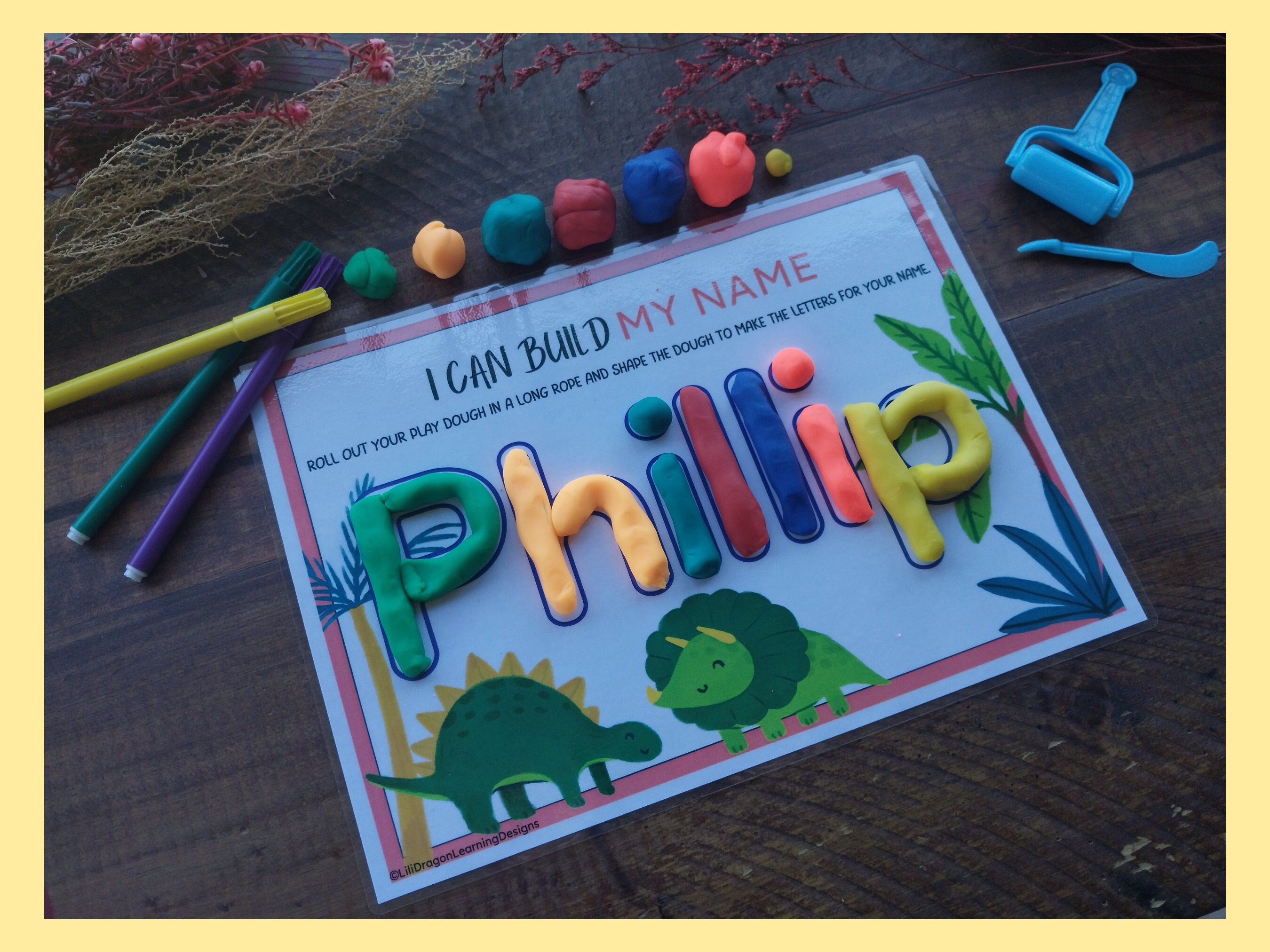 Custom Name Play Dough Mat | Printable Play Dough Mat | Name Writing ...