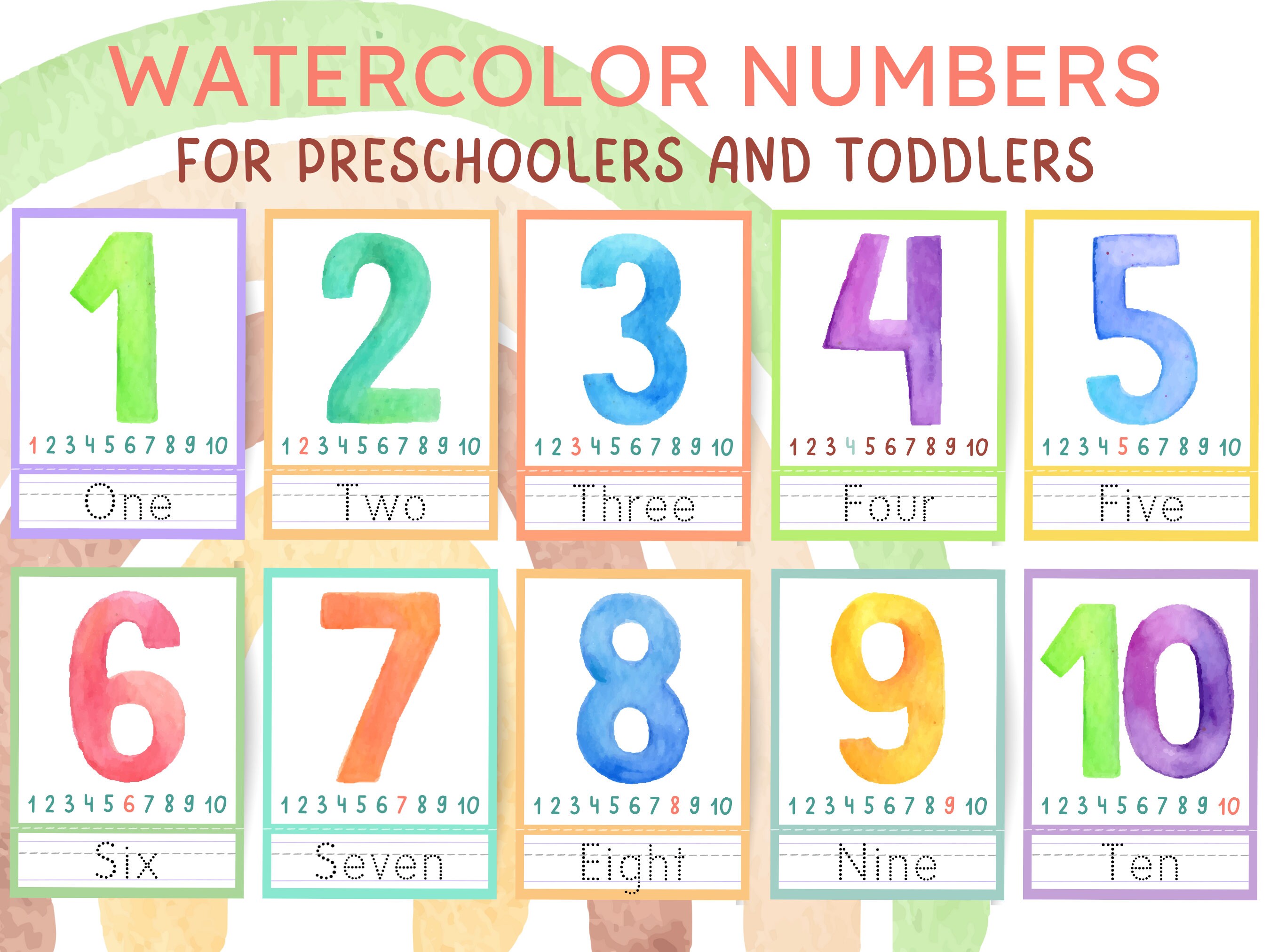 Printable Watercolor Number Flashcards | Numbers and Counting for ...