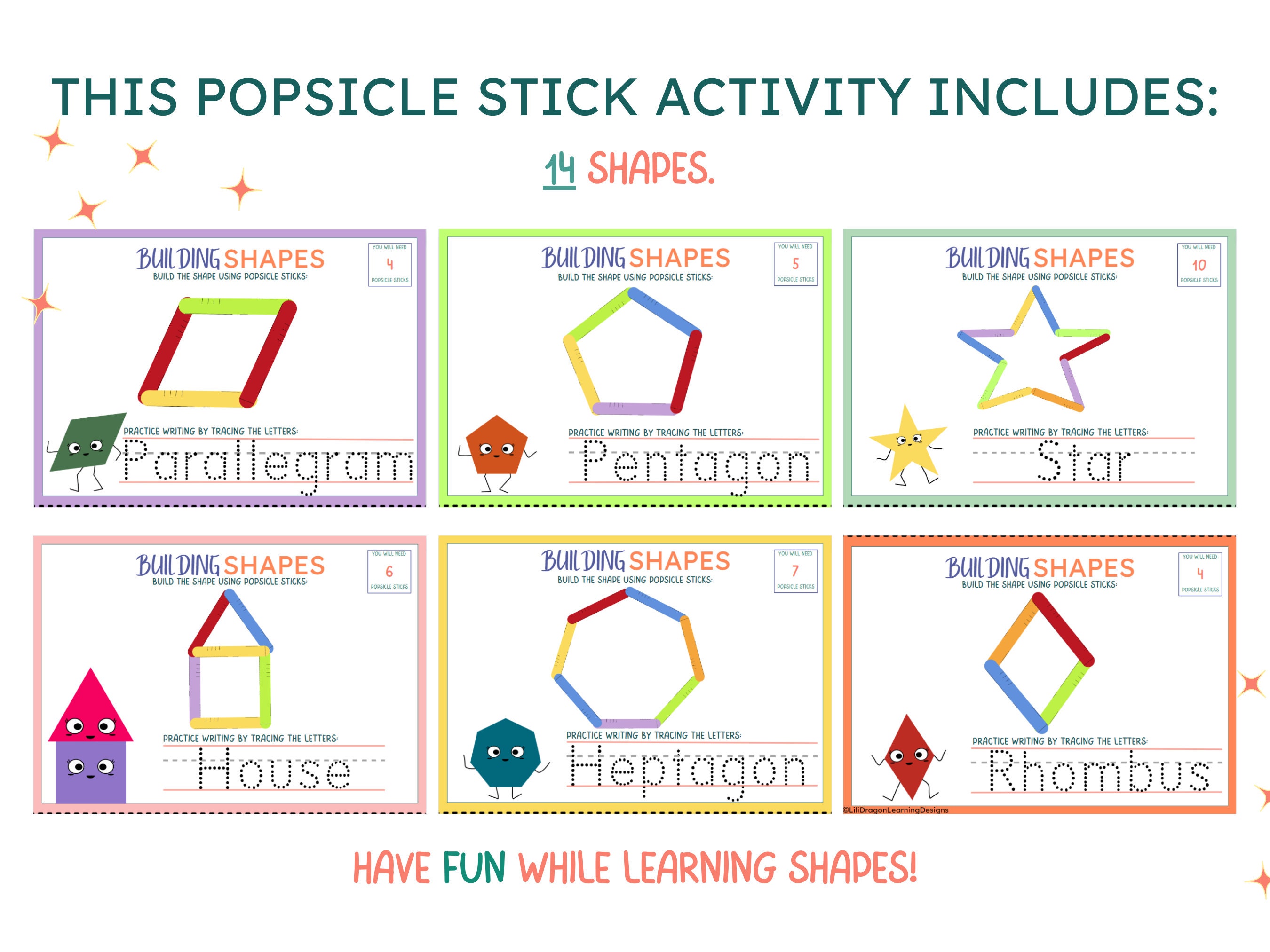 Shapes Popsicle Sticks Activity | Fine Motor Skills | Shape Activities ...