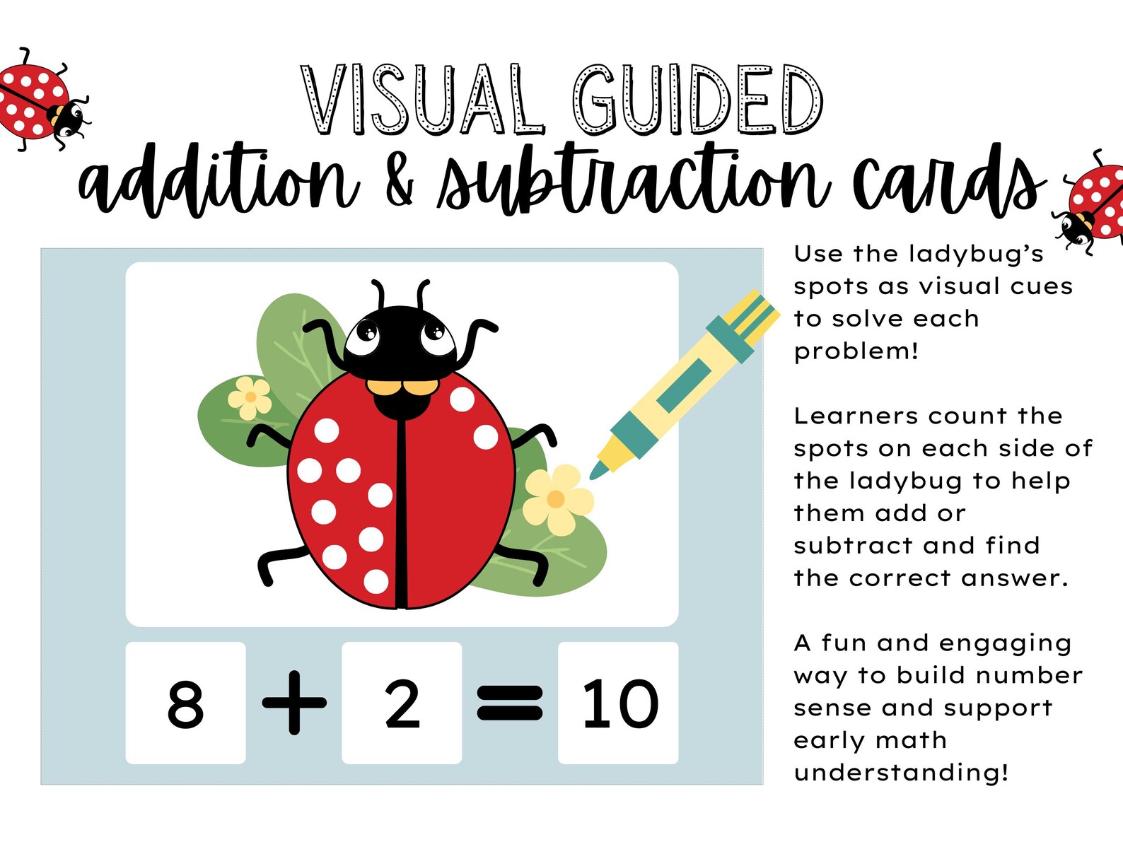 Addition & Subtraction Task Cards: Ladybug Math Center Activity for ...