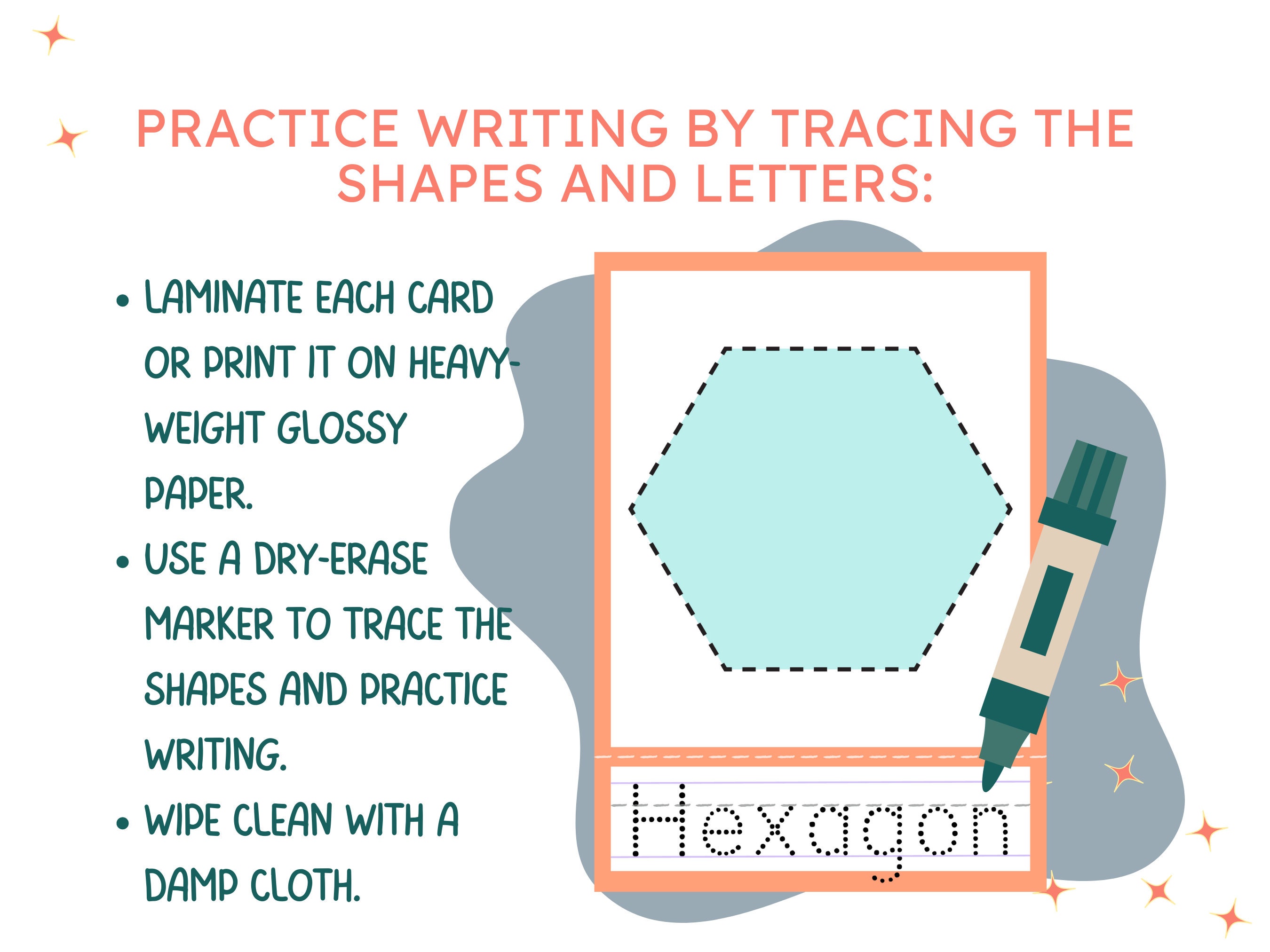 Shapes Tracing Flash Cards for Preschool and Toddlers, Printable Shape ...