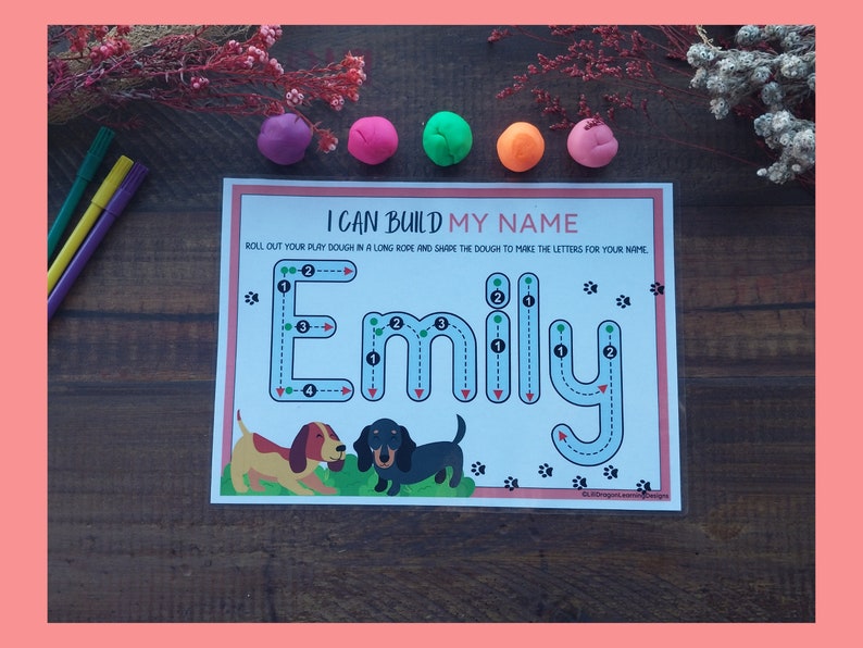 Personalized Name Play Dough and Writing Mat: Fun Dog Theme (digital ...