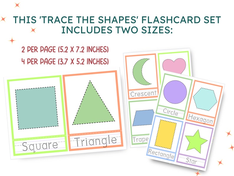 Shapes Tracing Flash Cards for Preschool and Toddlers, Printable Shape ...