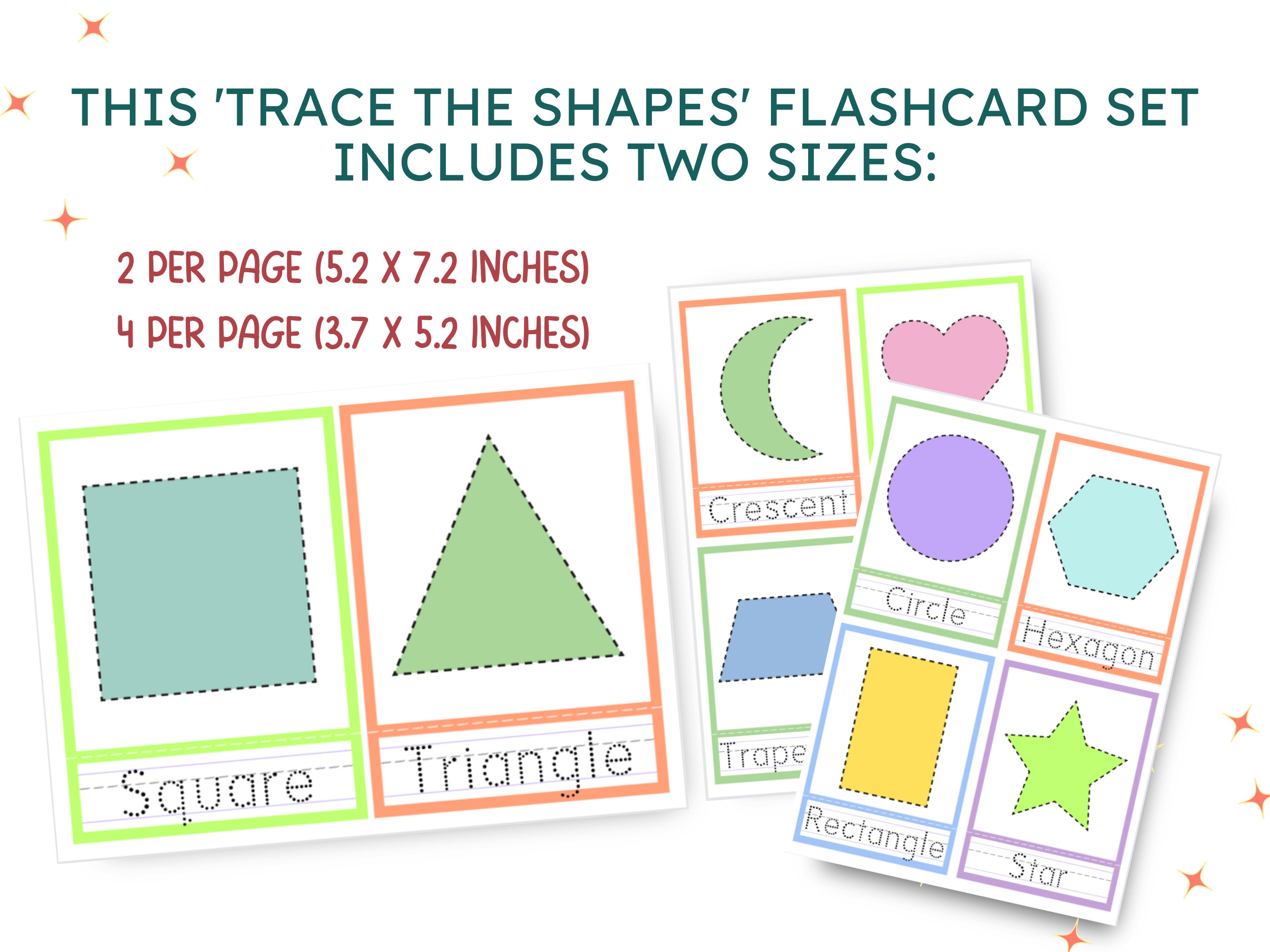 Shapes Tracing Flash Cards for Preschool and Toddlers, Printable Shape ...