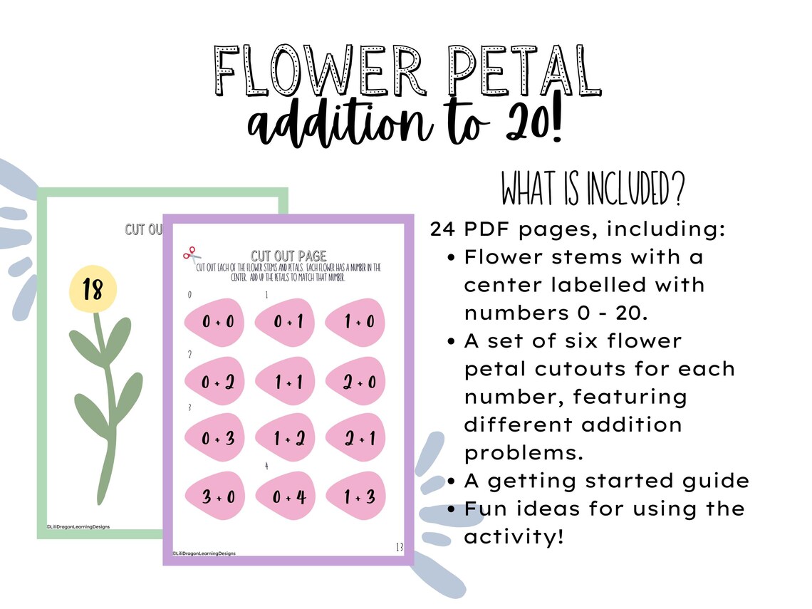 Flower Addition Math Game: Kindergarten Spring Activity and Craft ...