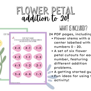 Flower Addition to 20 Activity for Kindergarten First & Second Grade ...