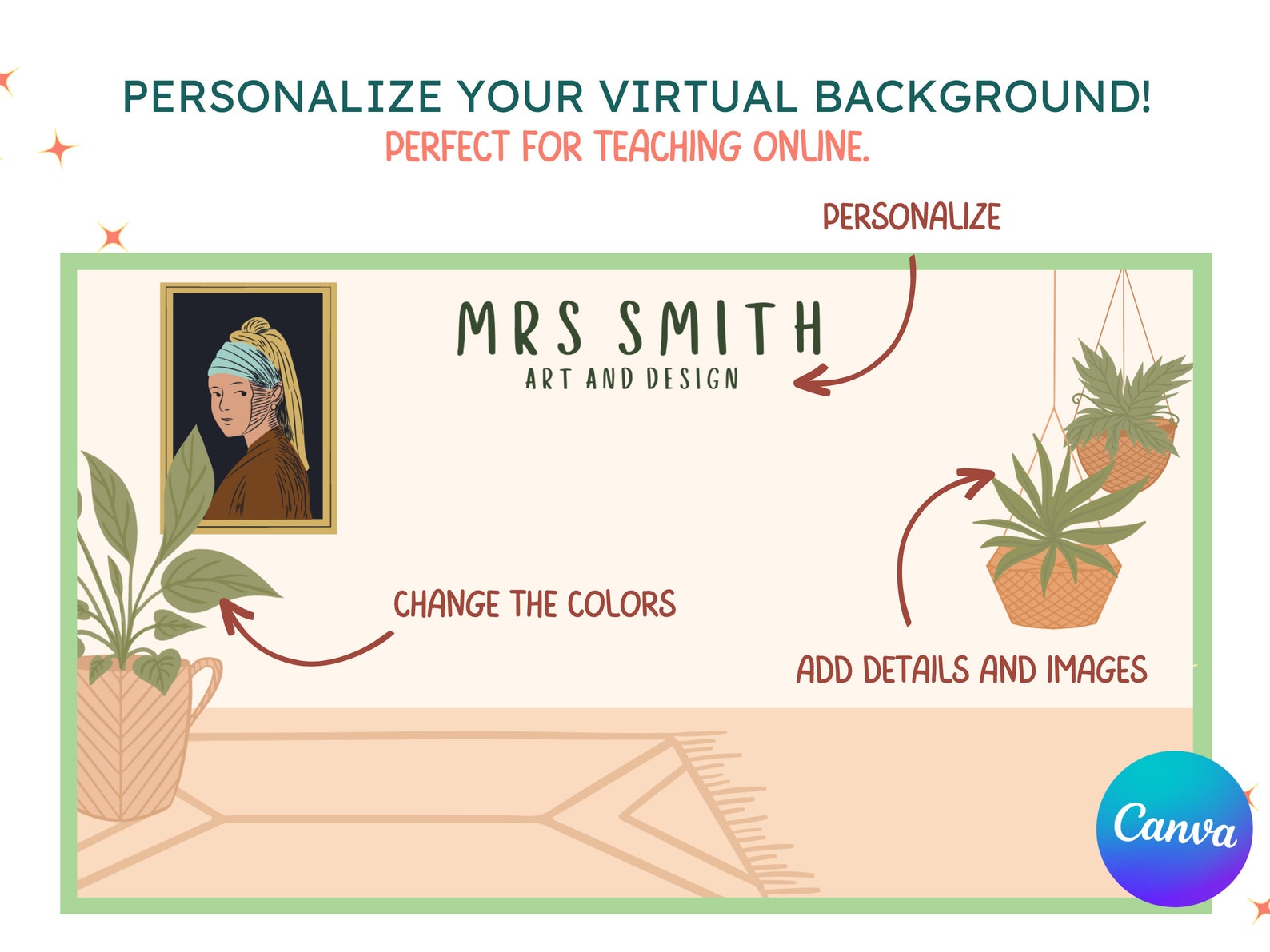 Virtual Teaching Background, Editable Zoom Backgrounds for Teachers ...