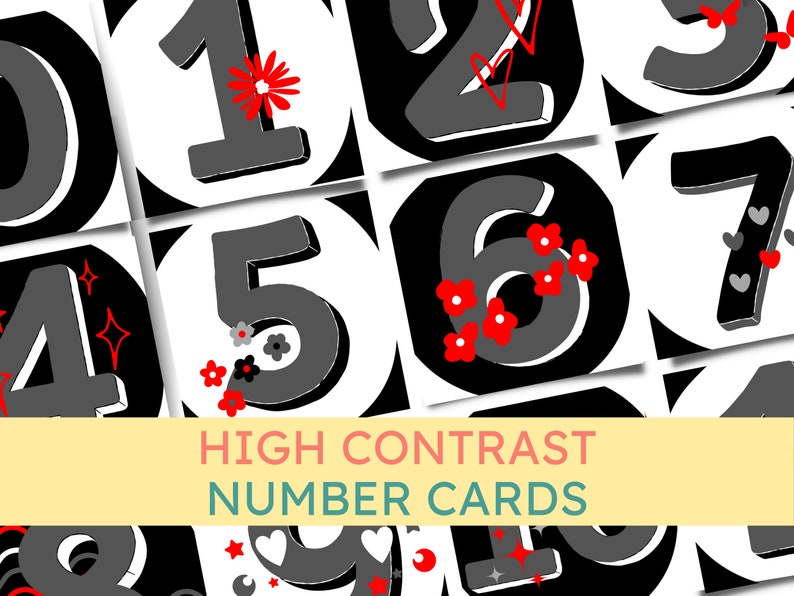 Printable High Contrast Baby Cards, Numbers, Infant Visual Stimulation ...