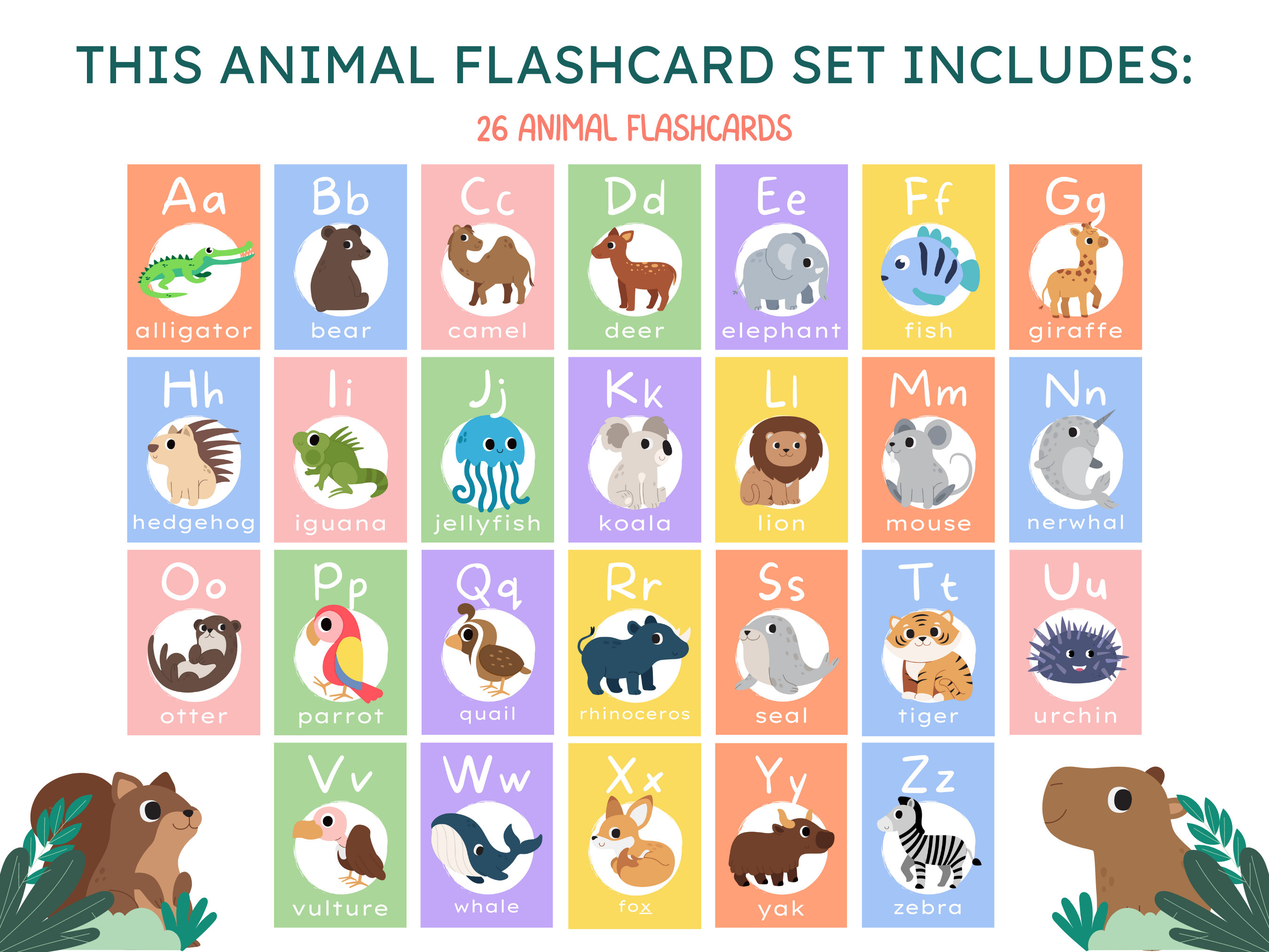 Alphabet Animals Flash Cards Flashcards, Alphabet Poster,, 55% OFF