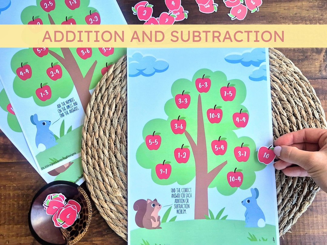 Addition and Subtraction Within 10 Matching Activity: Apple Tree Math ...