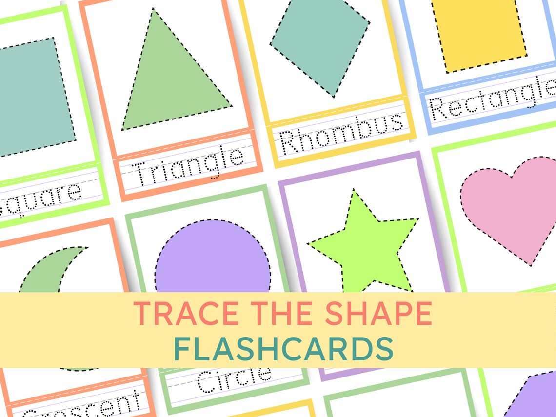 Shapes Tracing Flash Cards for Preschool and Toddlers, Printable Shape ...