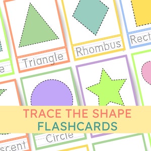 Shapes Tracing Flash Cards for Preschool and Toddlers, Printable Shape ...