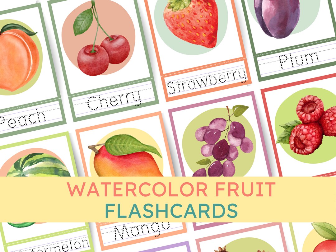 Printable Watercolor Fruit Flash Cards for Toddlers and Preschoolers ...