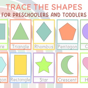 Shapes Tracing Flash Cards for Preschool and Toddlers, Printable Shape ...