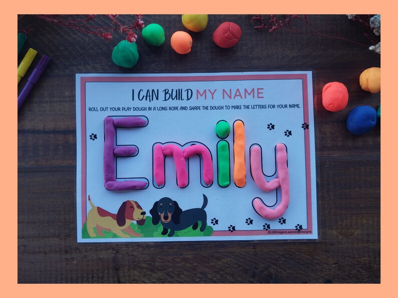 Personalized Name Play Dough and Writing Mat: Fun Dog Theme (digital ...