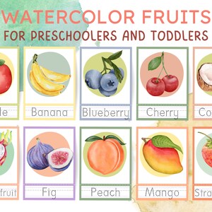 Printable Watercolor Fruit Flash Cards for Toddlers and Preschoolers ...