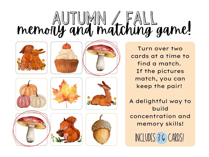 Fall Memory and Matching Pairs Game: Thanksgiving and Harvest Activity ...
