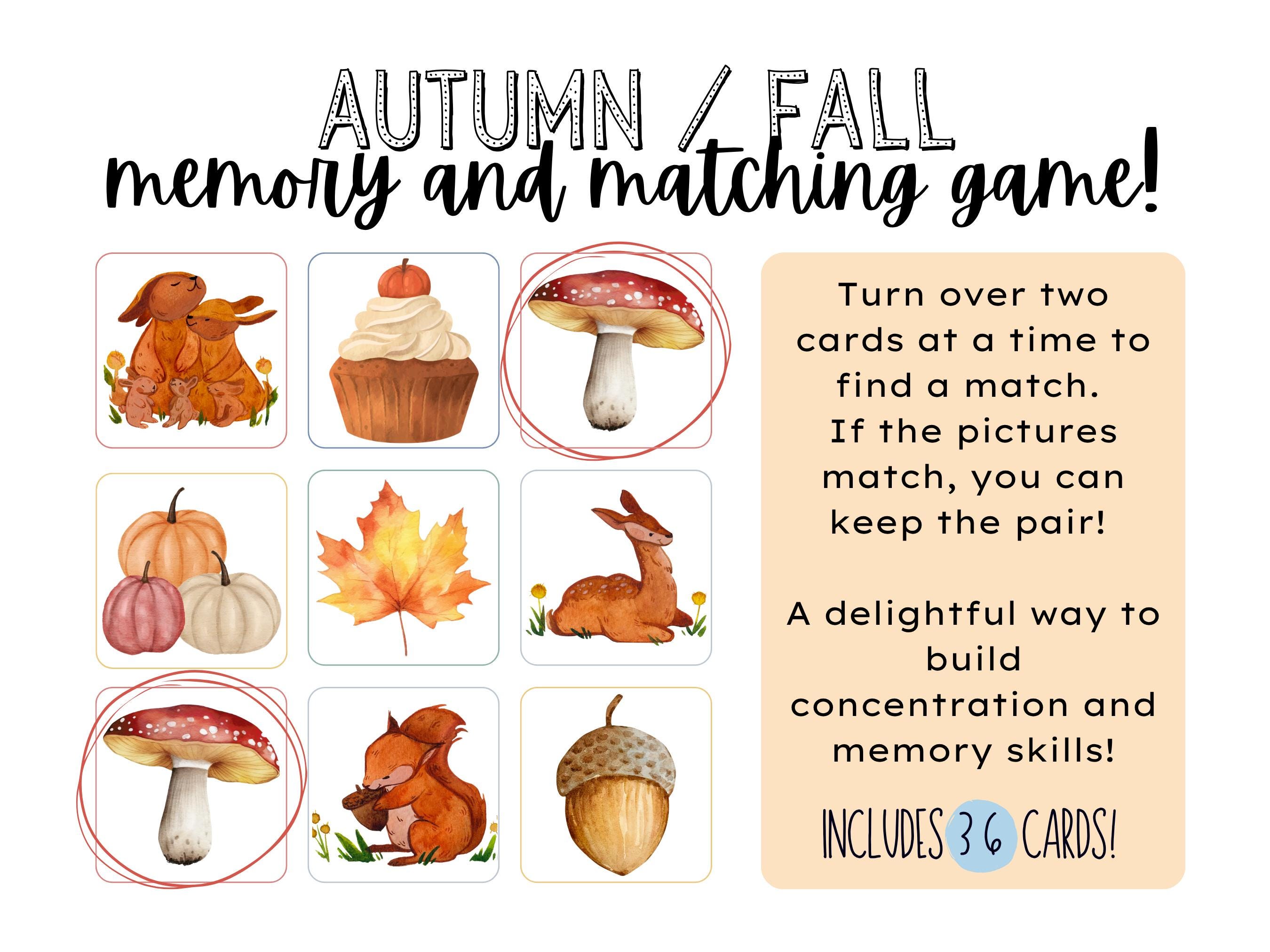 Printable Fall Memory & Matching Pairs Game for Learning Seasons ...