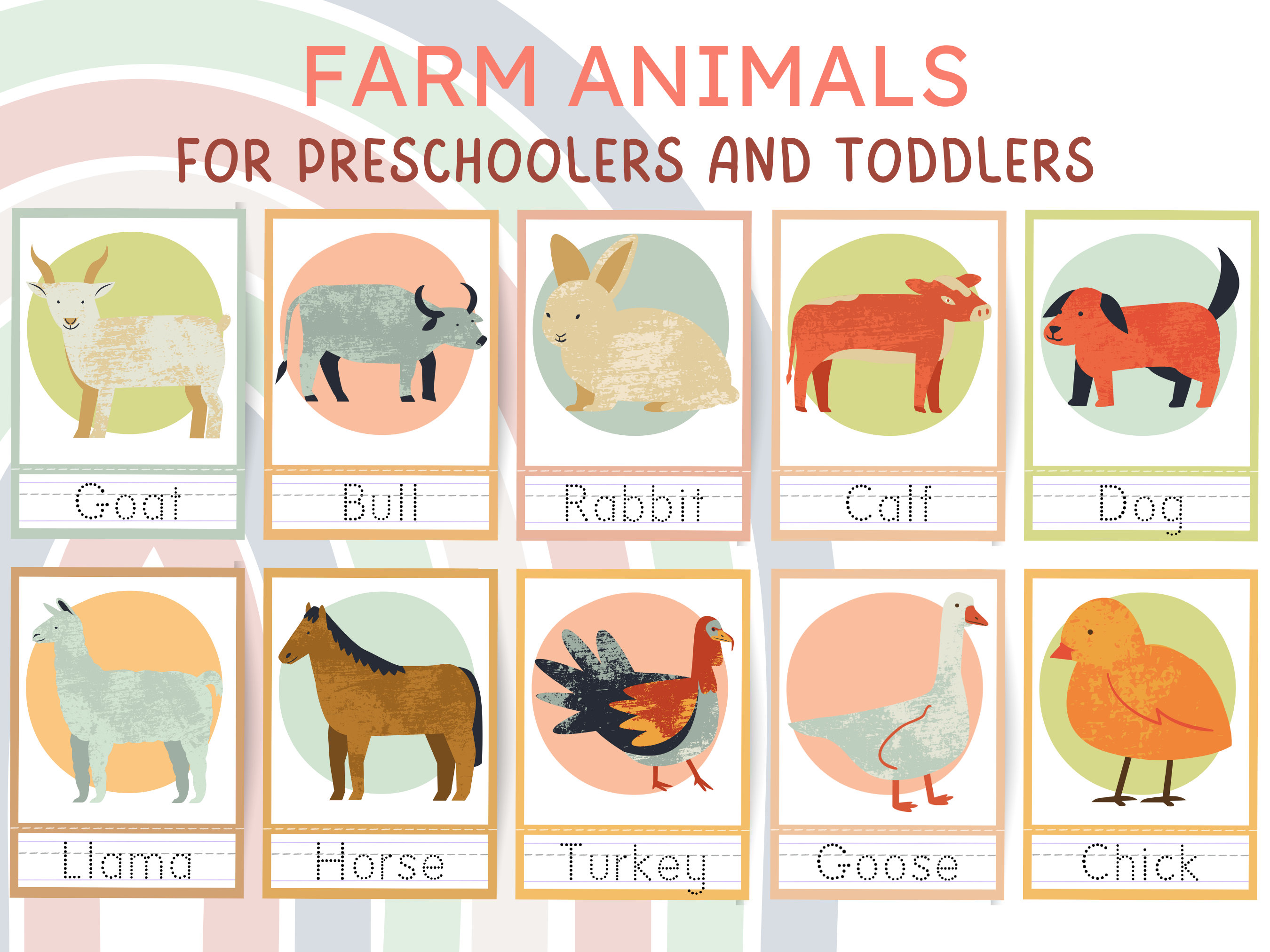 Printable Farm Animals Flashcards | Montessori Flash Cards | Letter ...