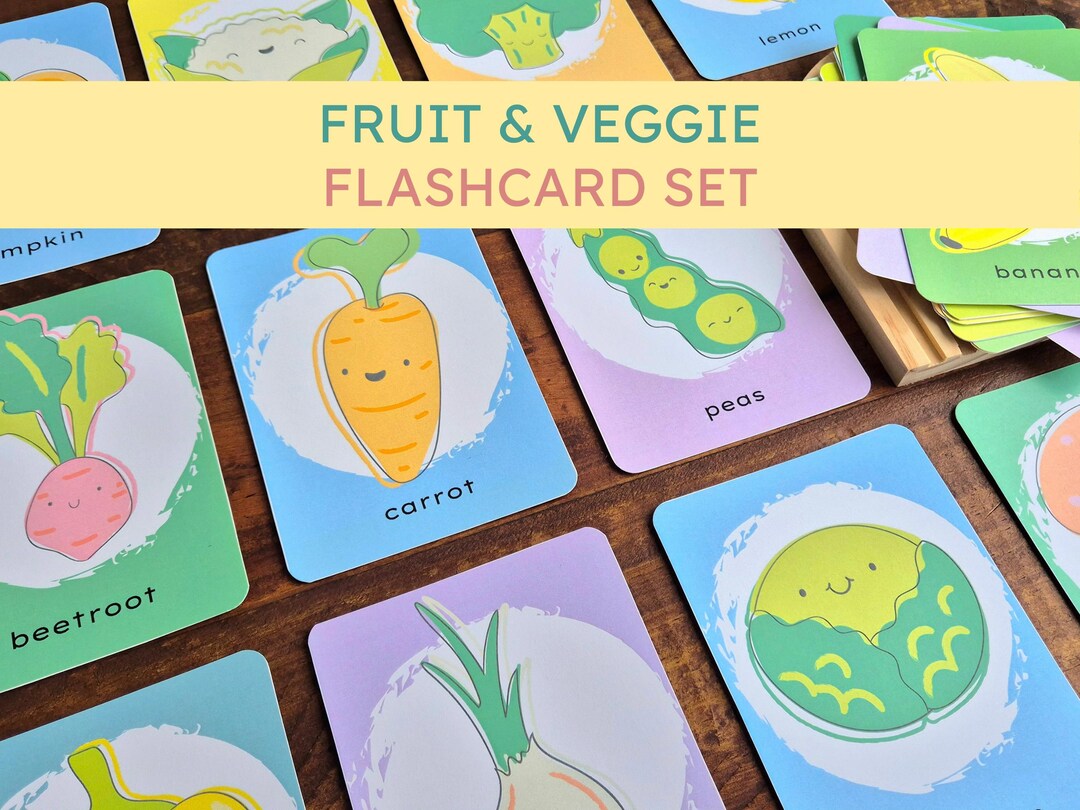 Kawaii Fruit & Vegetable Flashcard Printable Cute Food Cards for ...